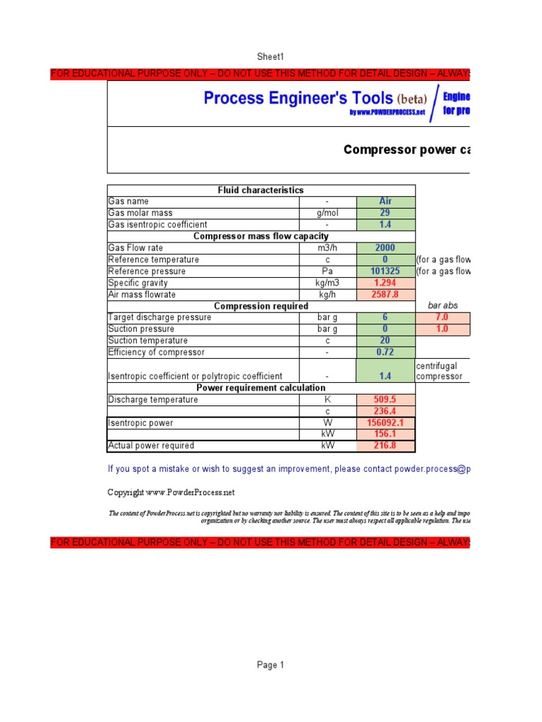 Compressor Power Calculator 28-05-20 | PDF | Phases Of Matter | Process ...