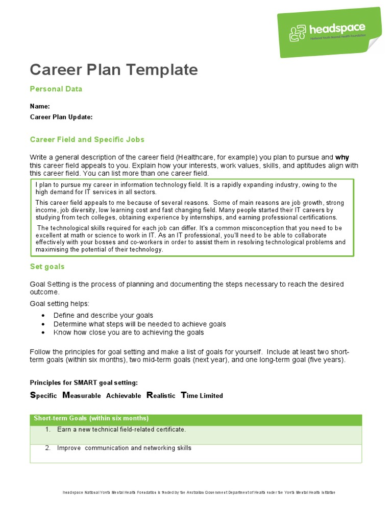Career Plan Template | PDF | Goal | Goal Setting