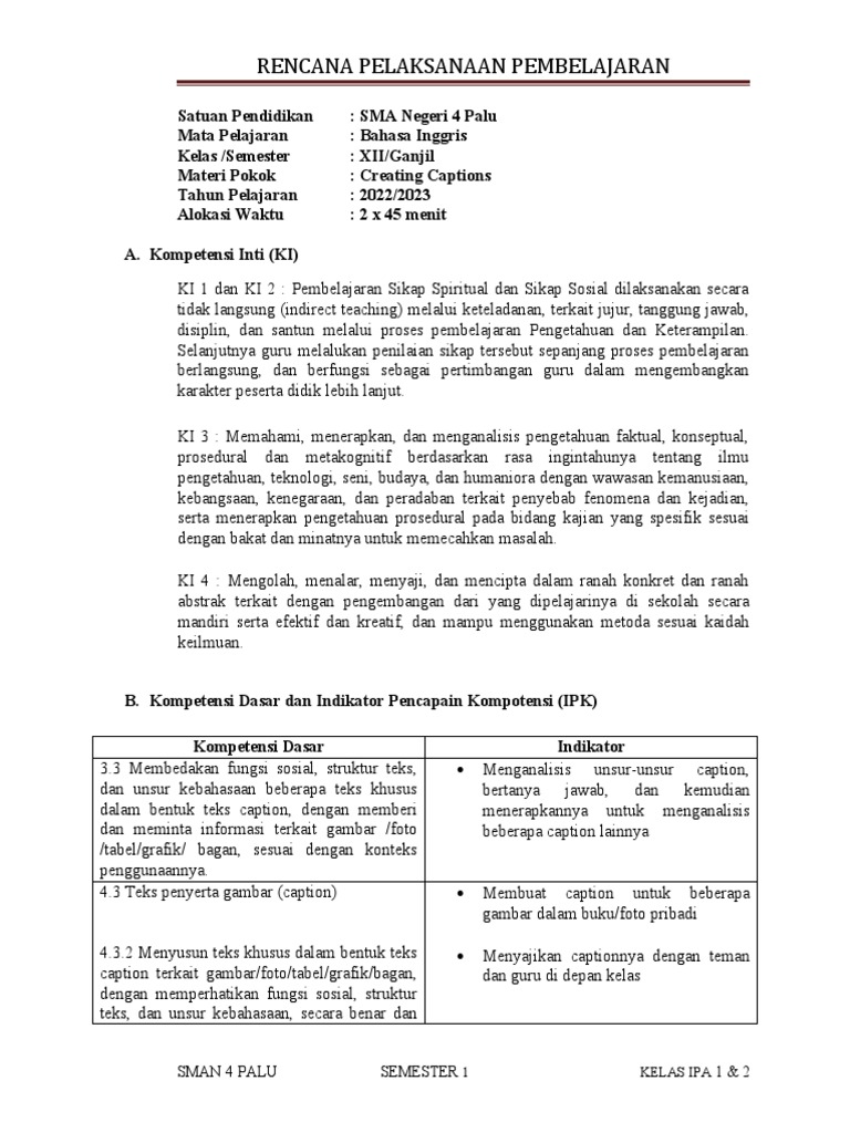 RPP Creating Captions | PDF | Karier & Perkembangan