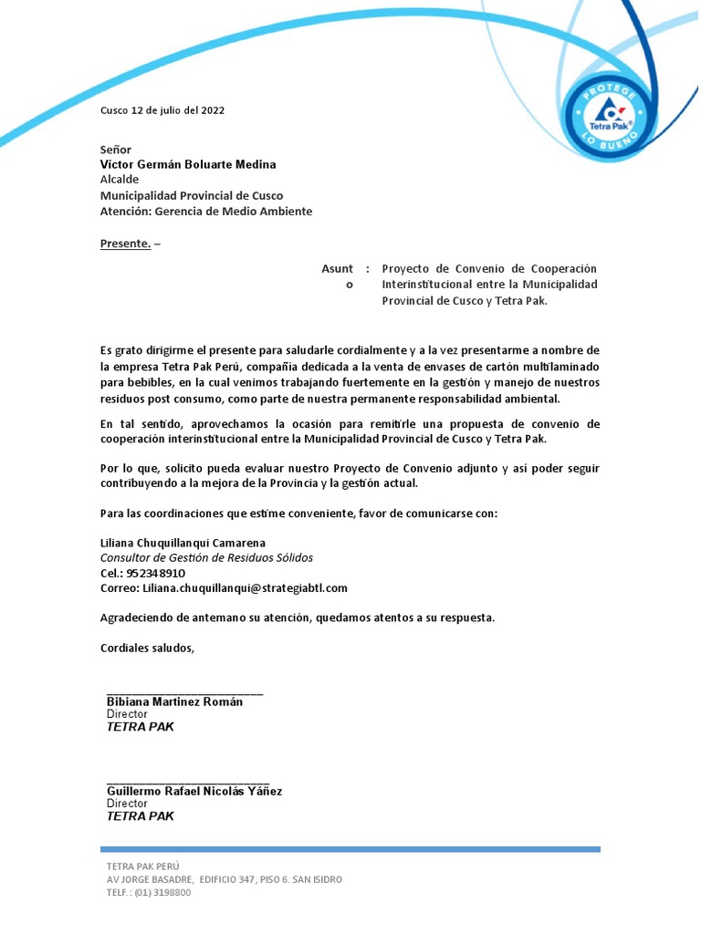 CARTA - Solicitud de Convenio | PDF