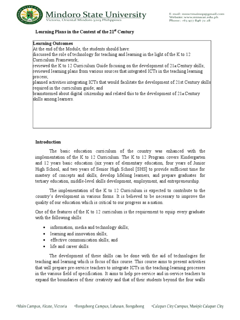 Module 1 Learning Plans in The Context of The 21st Century | PDF ...