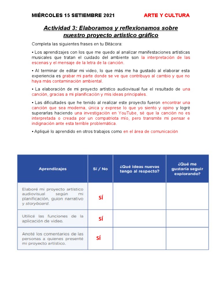 ARTE 5to Sec - Exp 6, Act 3 - APRENDO EN CASA | PDF