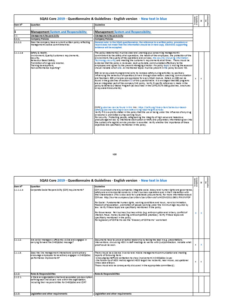 SQAS 2019 Core Questionnaire and Guidelines (English) | PDF | Risk ...