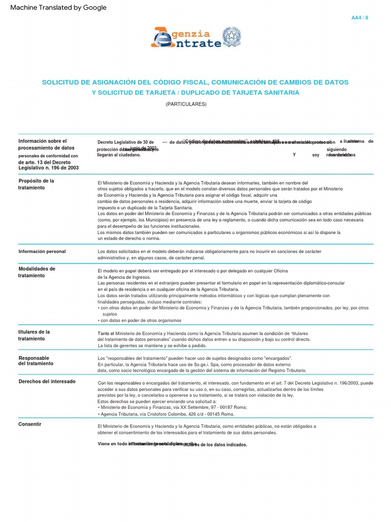 Domanda Codice Fiscale Aa4-8 | Descargar gratis PDF | Gobierno | Justicia