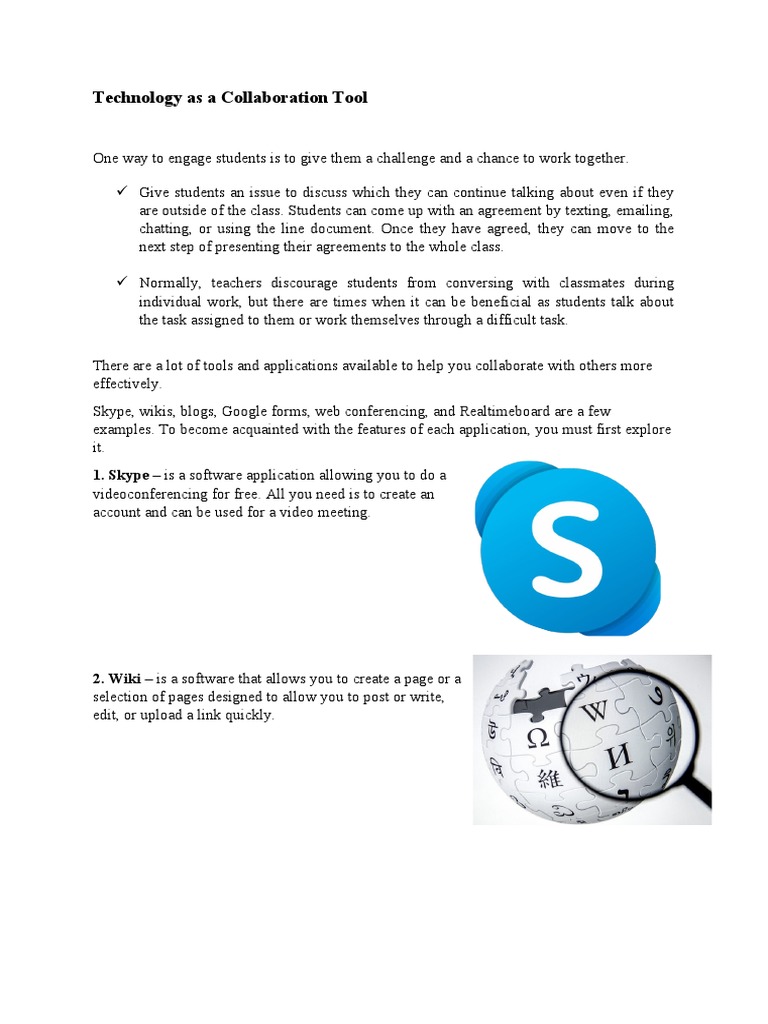 Technology As A Collaboration Tool, Skype, Wiki | PDF
