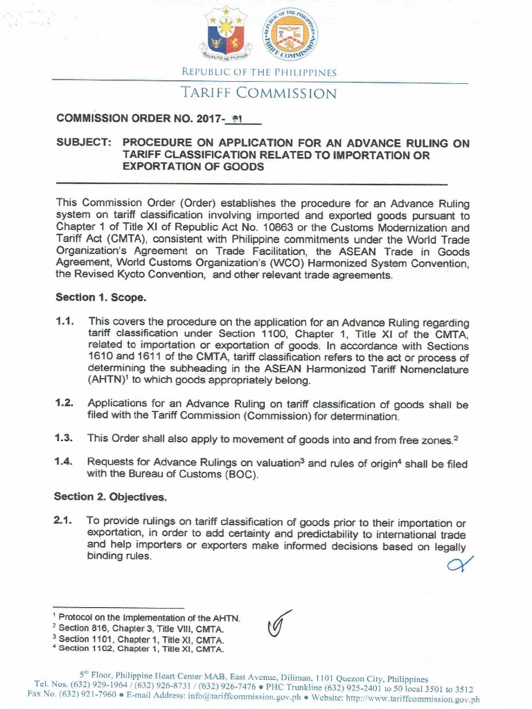 Commission Order 2017-1 Procedure On Application For Advance Ruling On ...