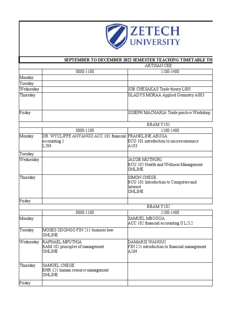 Sept To Dec Teaching Timetable - TRC Campus 23rd Sep | PDF | Accounting | Business