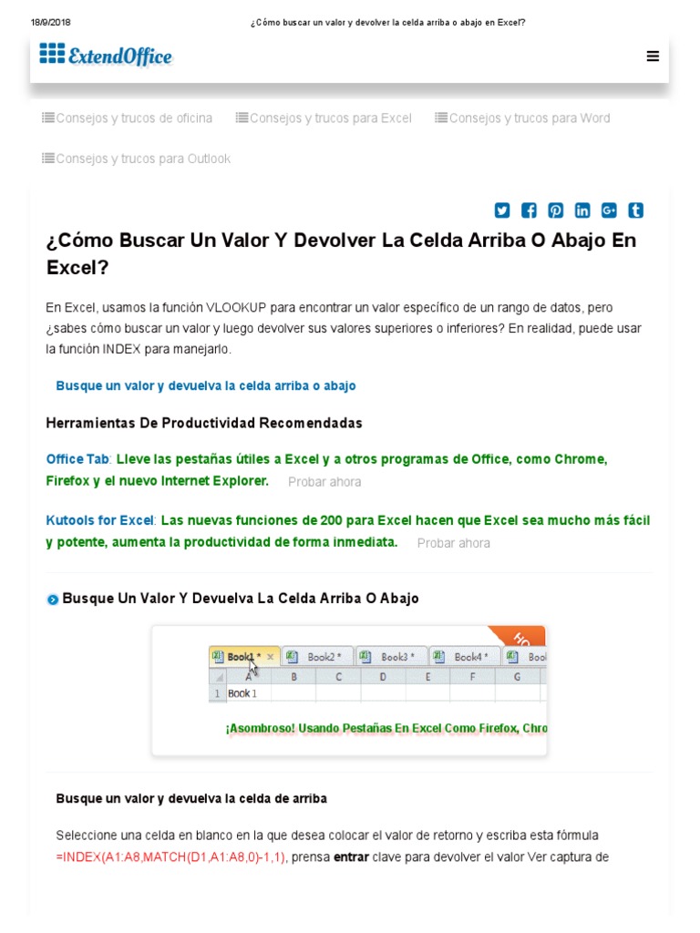¿Cómo Buscar Un Valor y Devolver La Celda Arriba o Abajo en Excel | PDF | Microsoft Excel ...