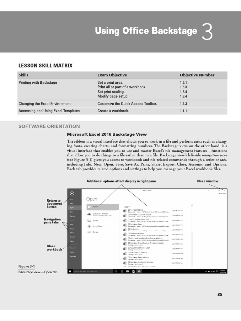 MS Excel Lesson 3 Using Office Backstage | PDF | Microsoft Excel ...