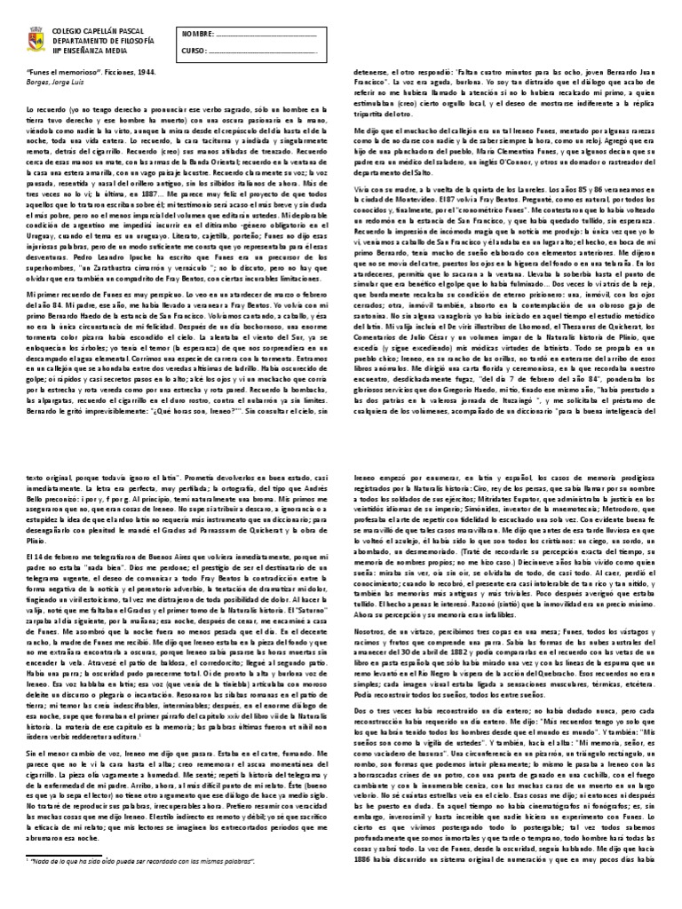 Funes El Memorioso, Borges | PDF
