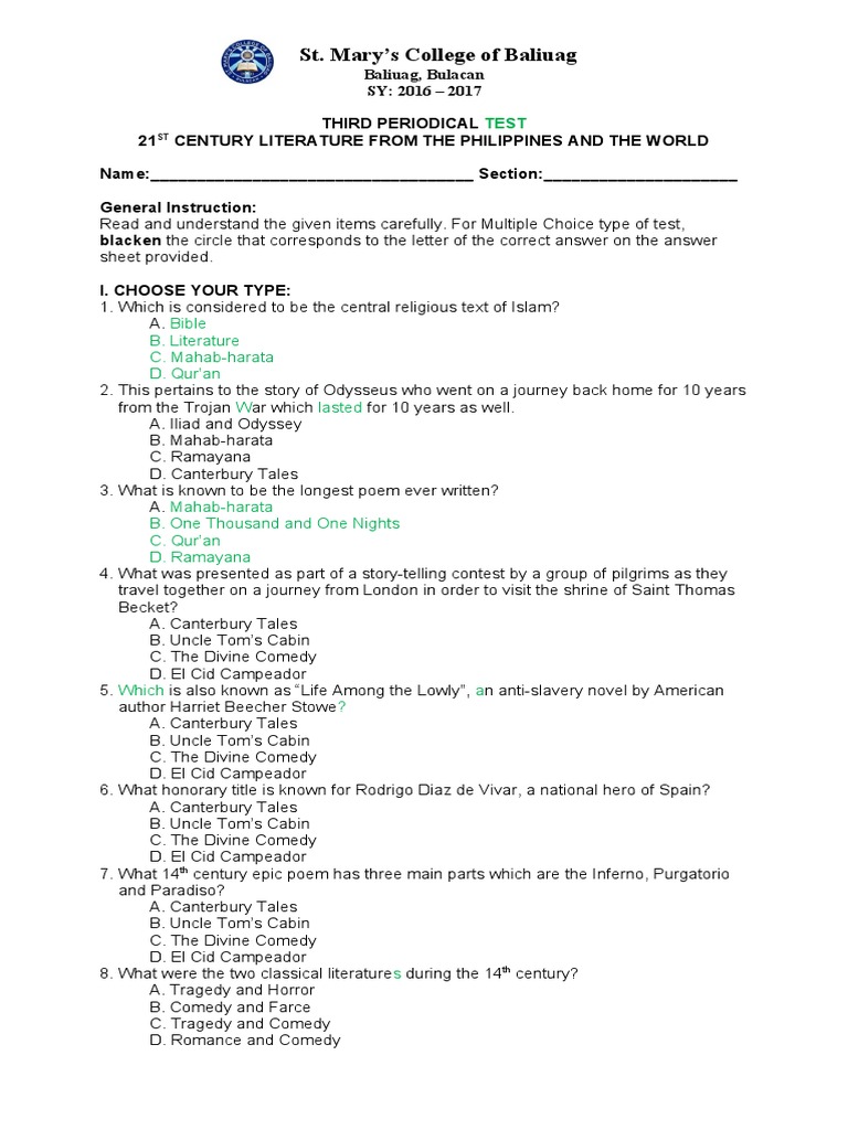 3RD PT - 21ST Century Literature | PDF | Epic Poetry | Divine Comedy