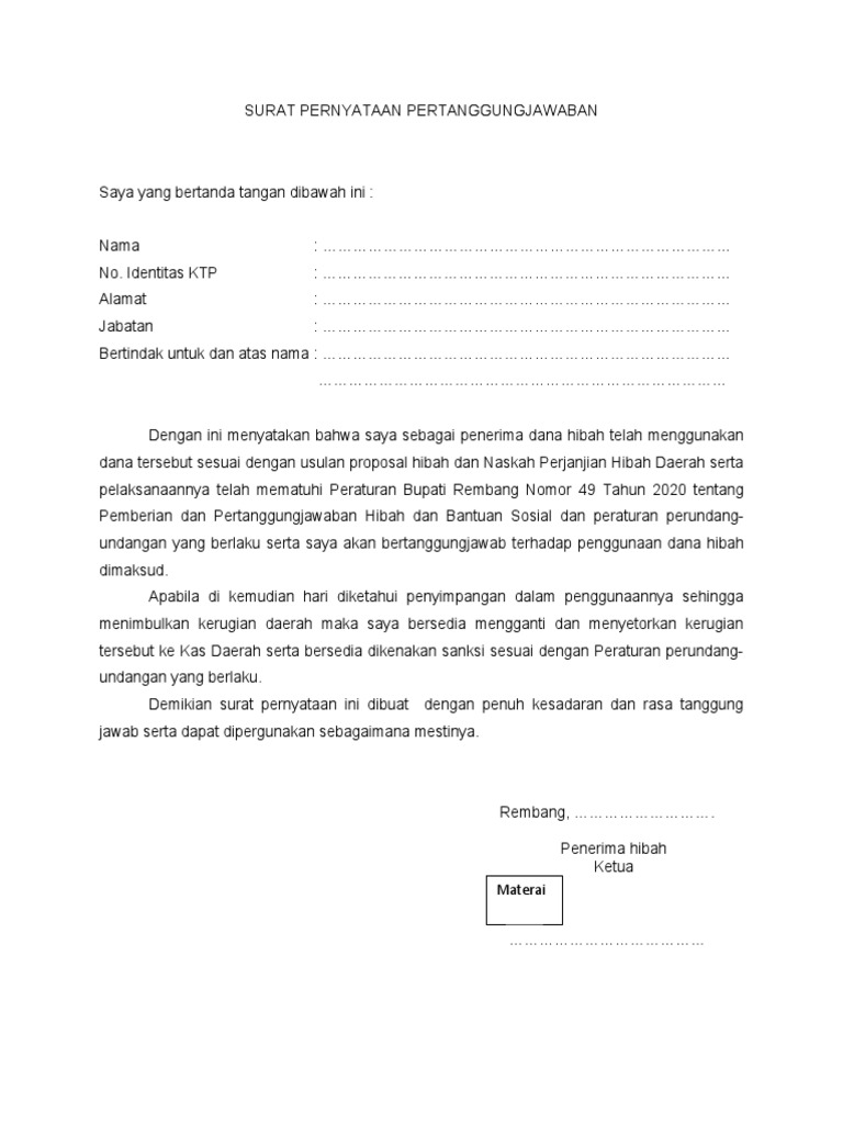 Surat Pernyataan Pertanggungjawaban | PDF