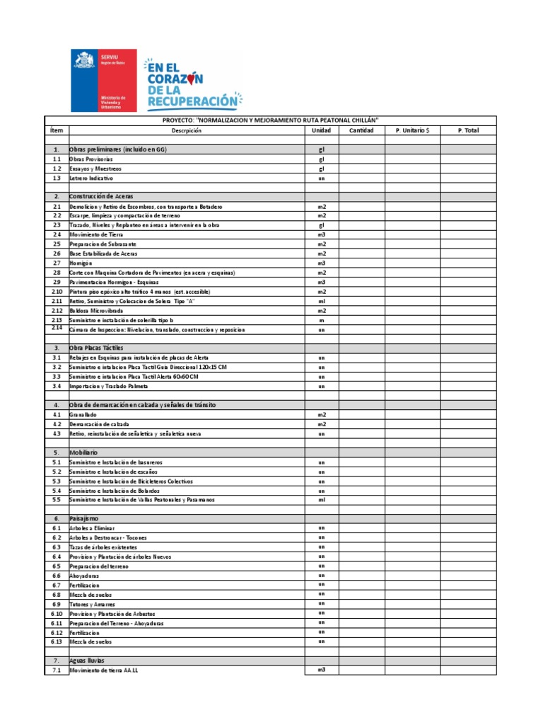 Itemizado de Partidas para Ofertar Normalizacion y Mejoramiento R | PDF ...