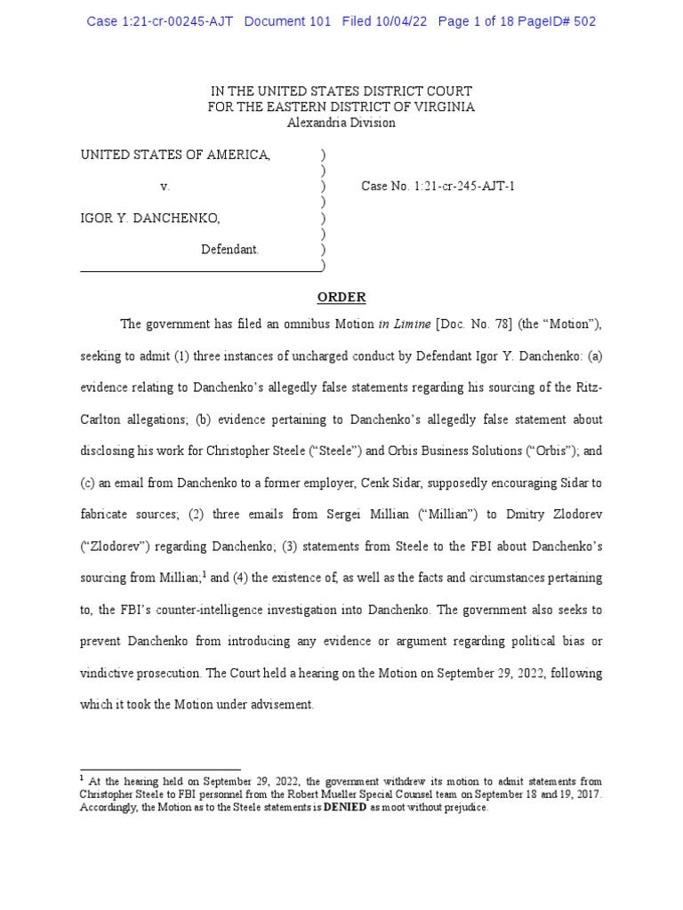 Danchenko Trial Evidence Motion Overview | PDF