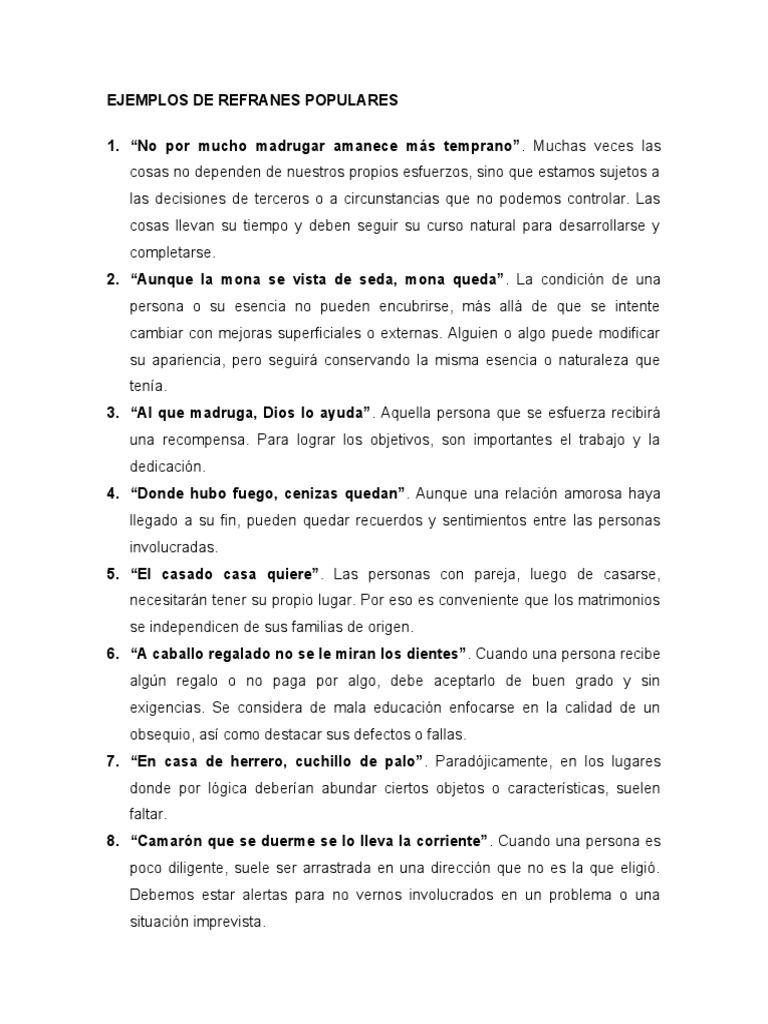 Refranes Populares y su Significado | PDF
