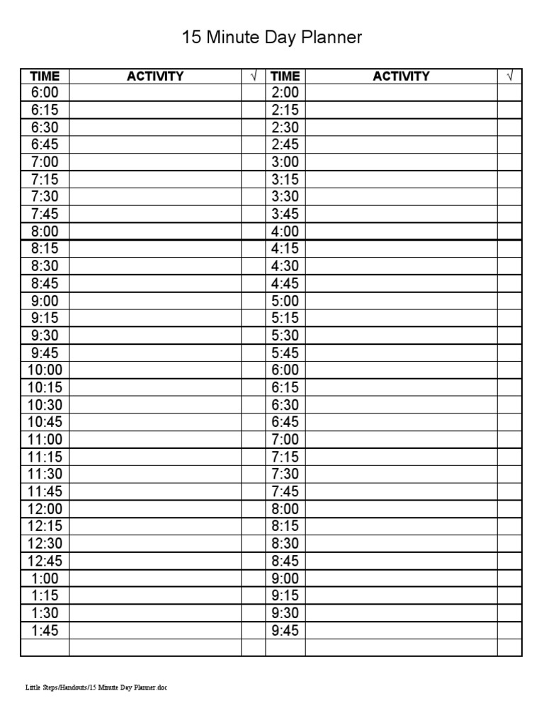 15-Minute Daily Planner Template | PDF
