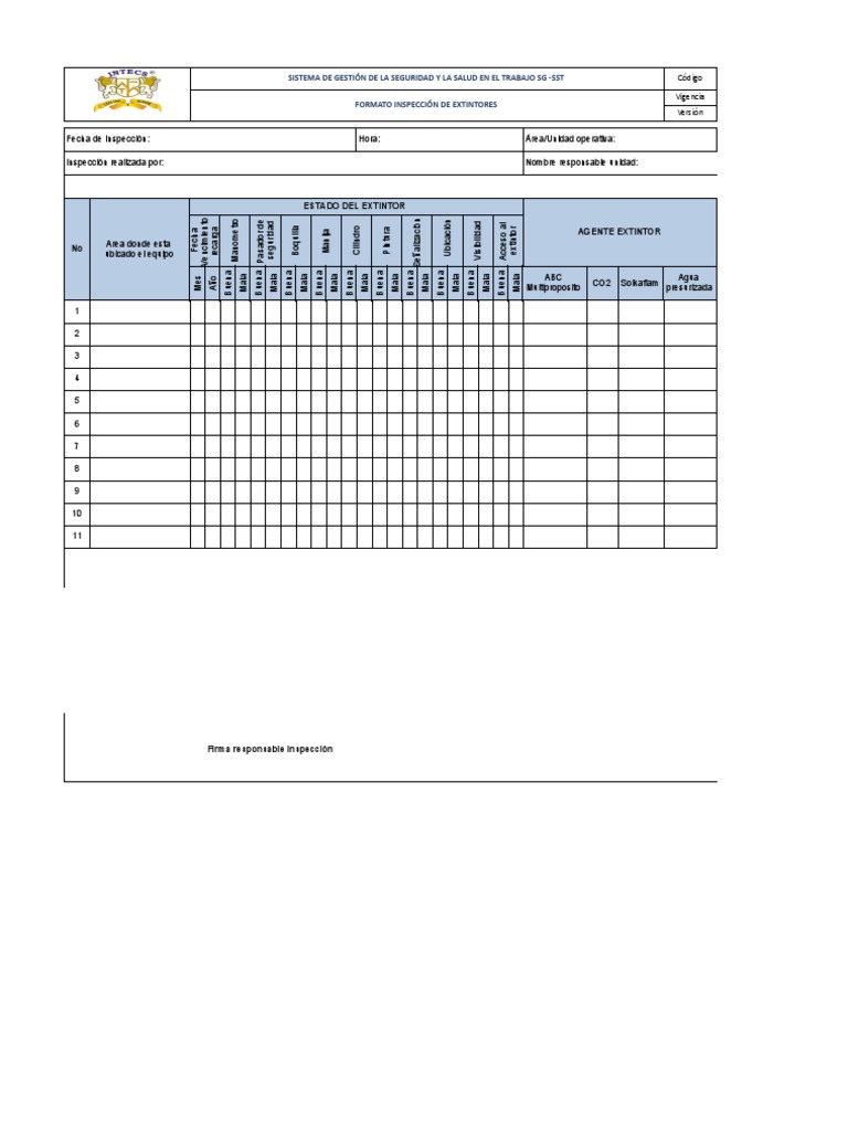 SGSST-FT-31 .Xls - FORMATO INSPECCION EXTINTORES | PDF SGSST-FT-31 .Xls - FORMATO INSPECCION EXTINTORES | PDF