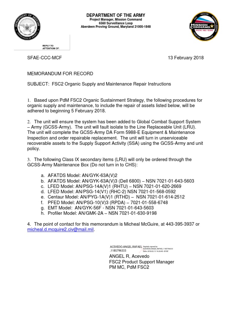 FSC2 Supply, Maintenance Repair and Organic Instructions 13 FEB 2018 ...
