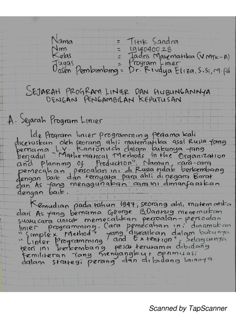 Tugas Program Linier (Titik Sandra 1914040028) | PDF | Cooking, Food & Wine | Home & Garden