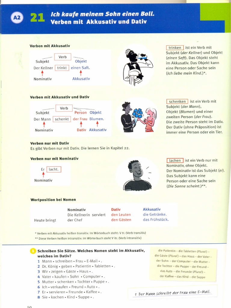21-Verben Mit Akk. Und Dat. (A2) - Ubungsgrammatik-Lextra | PDF