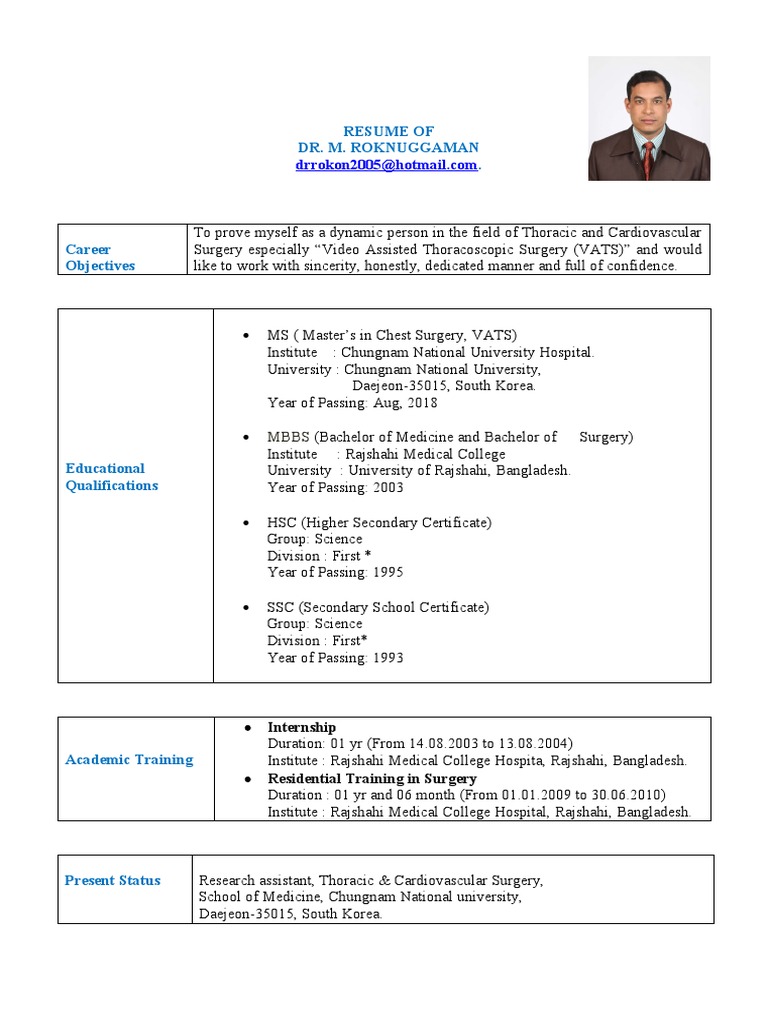 Resume of DR - Rokon | PDF | Medical School | Surgery