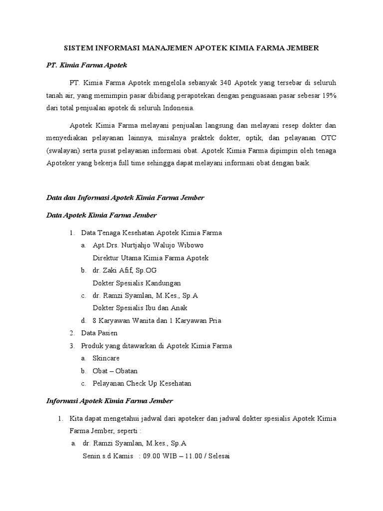 Sistem Informasi Manajemen Apotek Kimia Farma Jember | PDF