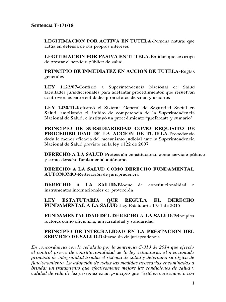 Sentecia T-171-18 | PDF | Derecho Constitucional | Caso de ley