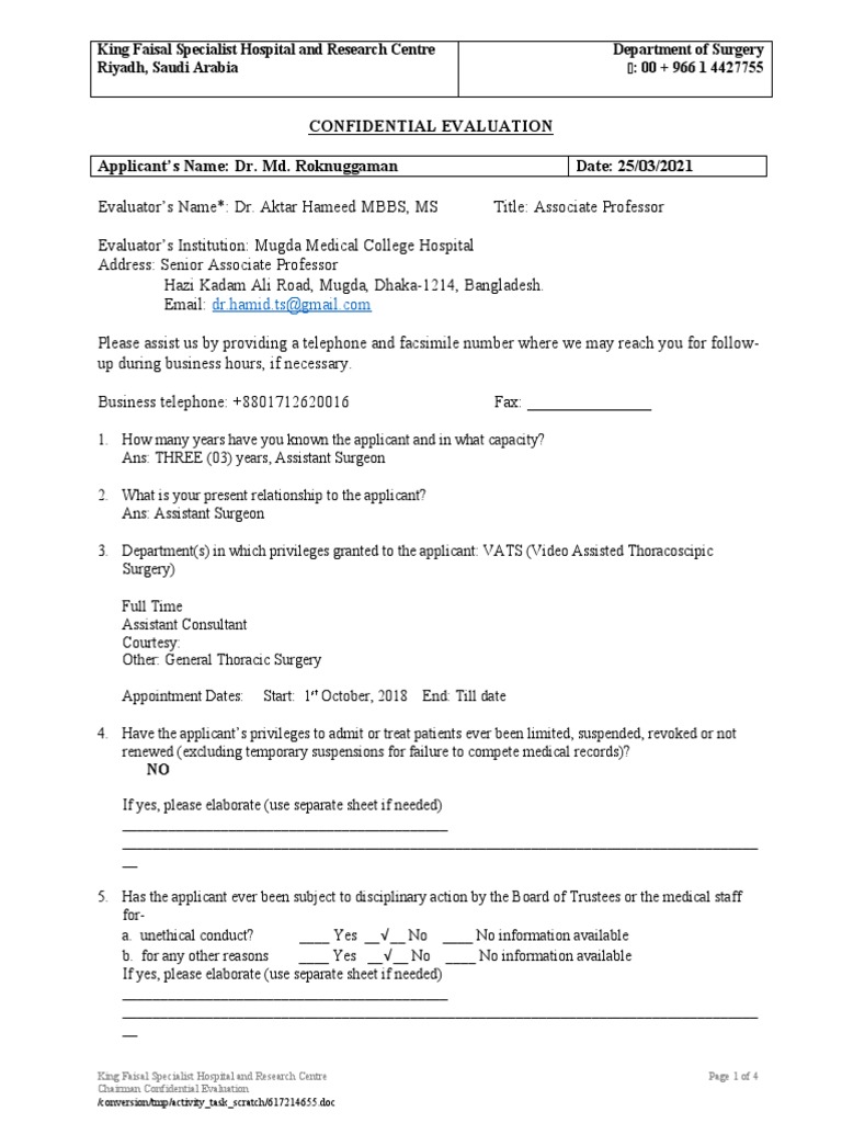 Confidential Evaluation Form | PDF
