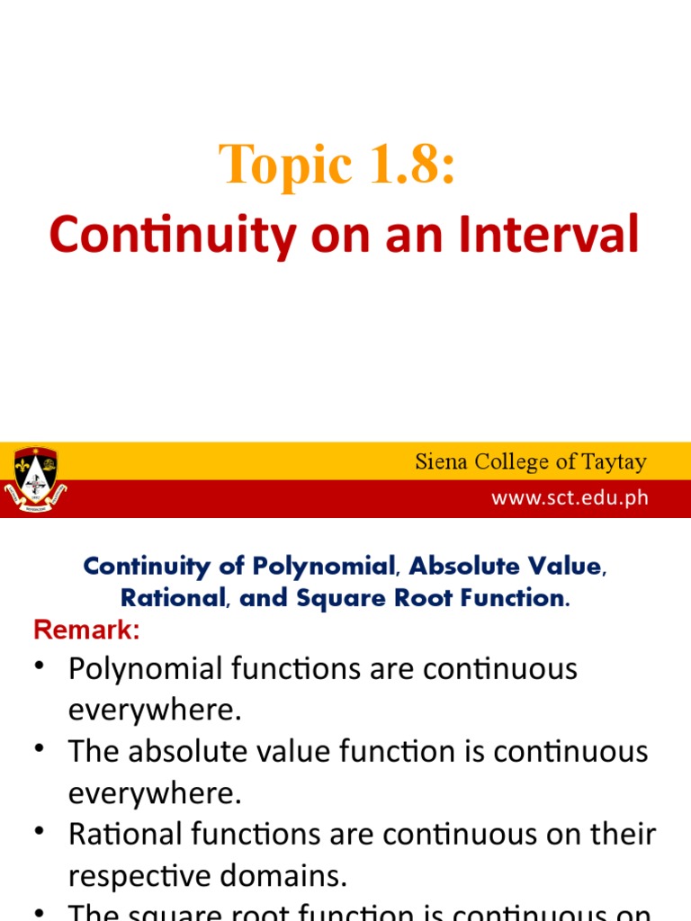 Topic 1.8-Continuity On An Interval | PDF | Continuous Function | Function (Mathematics)
