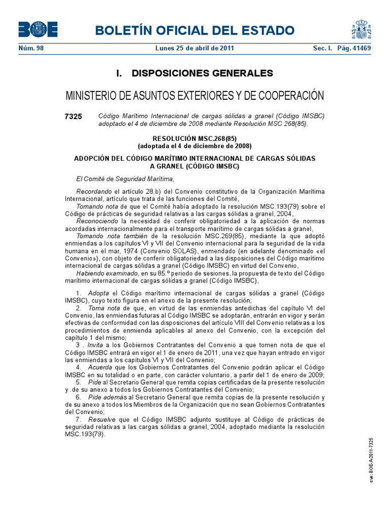 Código IMSBC MARÍTIMO INTERNACIONAL DE CARGAS SÓLIDAS A GRANEL | PDF
