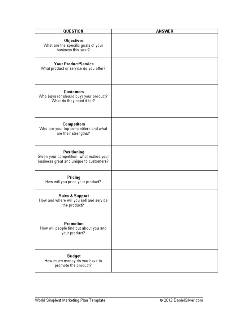 Worlds Simplest Marketing Plan Template | PDF