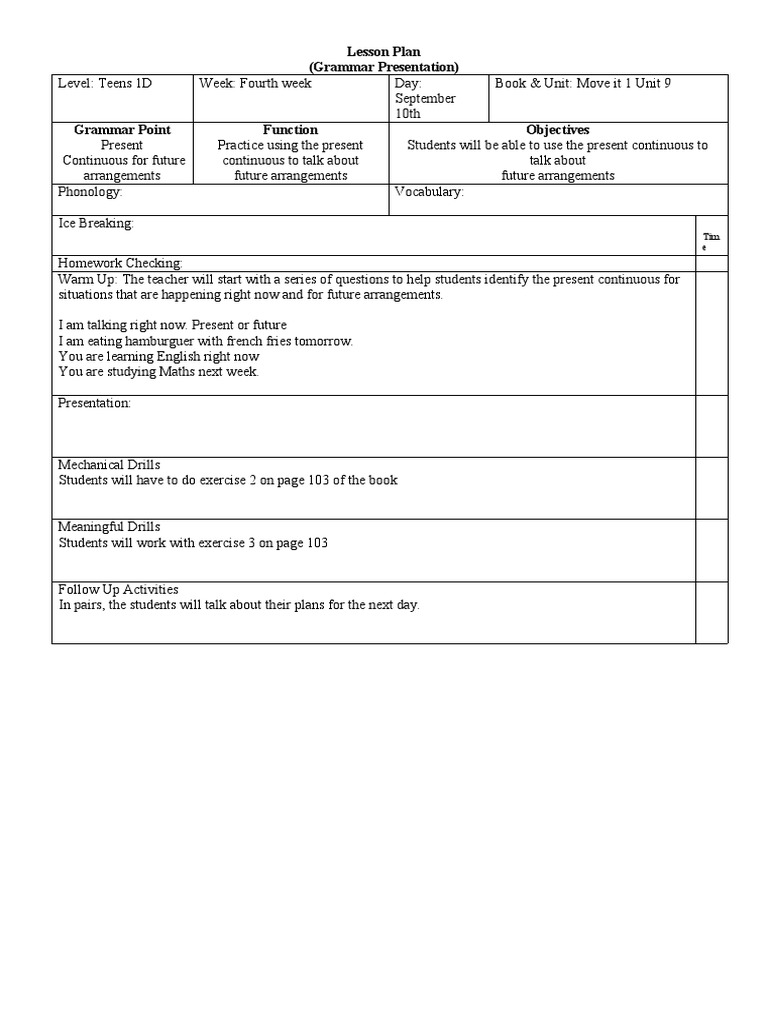 Present Countinuos Lesson Plan | PDF
