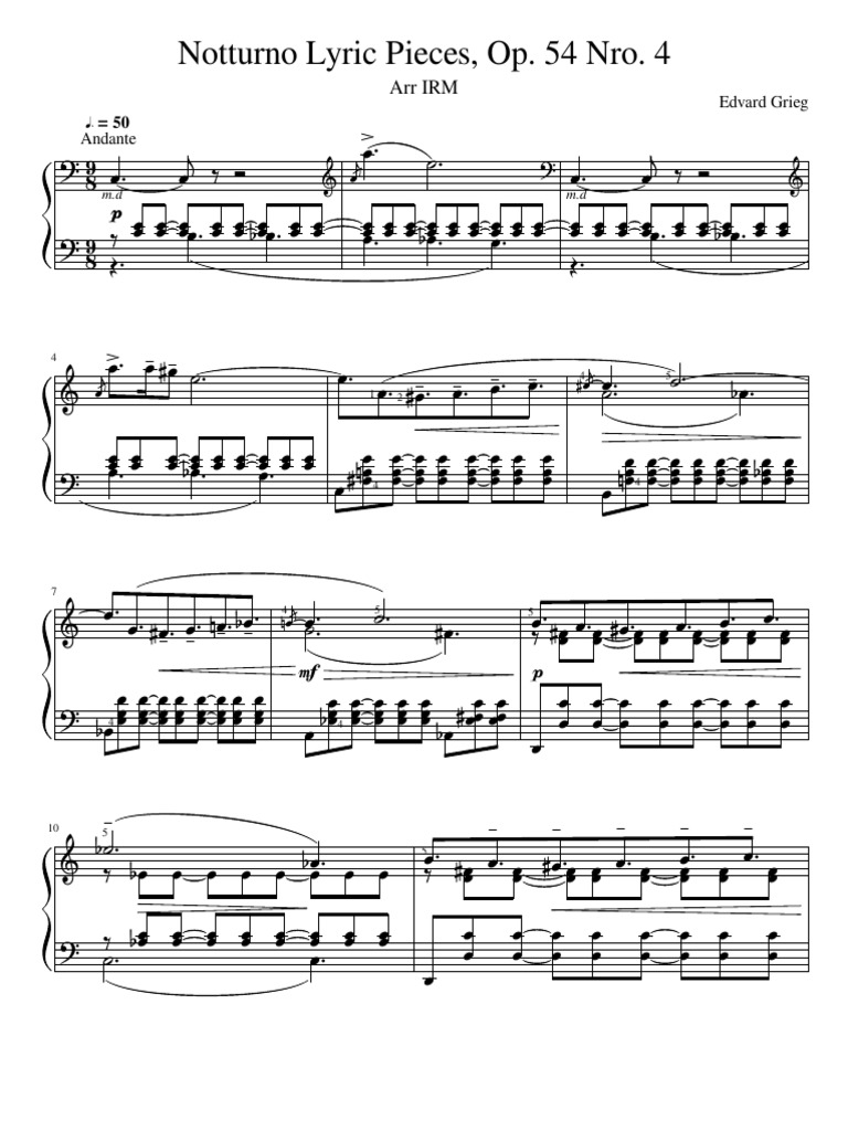 Grieg Notturno Lyric Pieces Op. 54 Nro. 4 | PDF | Piano | Classical ...