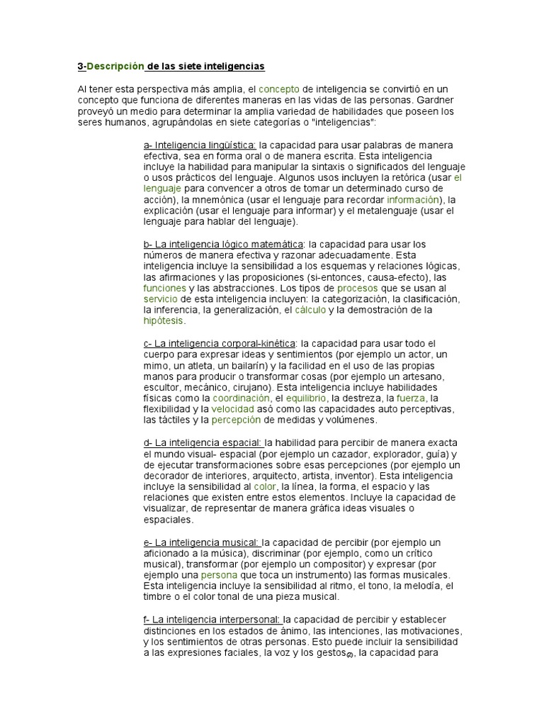 Características Según Las Inteligencias Múltiples | PDF | Inteligencia | Psicología cognitiva