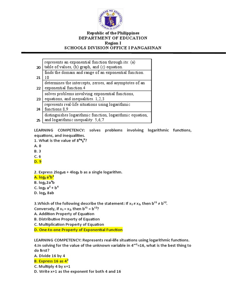 Test Question Genmath | PDF | Function (Mathematics) | Logarithm