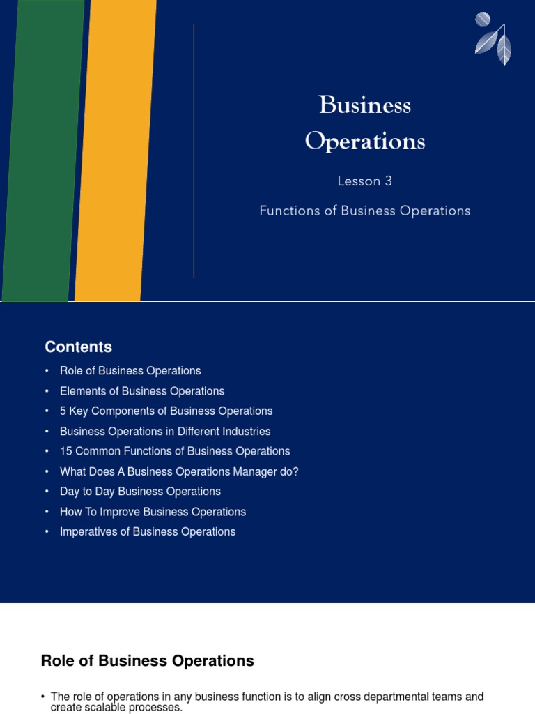 Key Functions of Business Operations | PDF