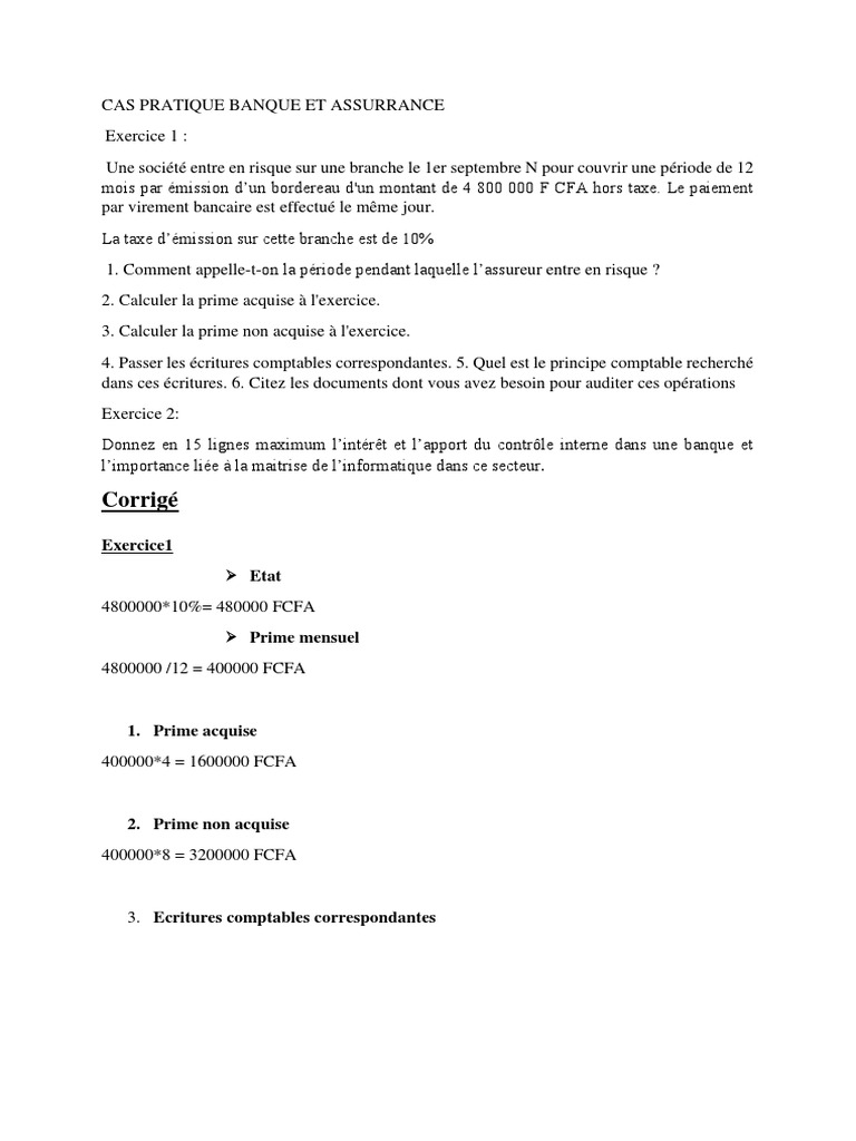 Exercice Corrigé Audit Banque Et Assurance | PDF
