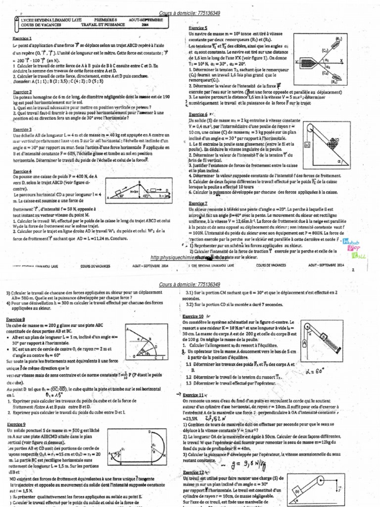 Travail et puissance en physique | PDF
