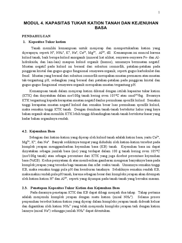 Kapasitas Tukar Kation dan Kejenuhan Basa | PDF | Sains & Matematika