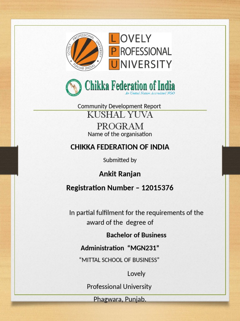 Kushal Yuva Program: Chikka Federation of India Ankit Ranjan Registration Number - 12015376 ...