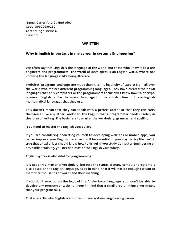 Escrito Ingles Nivel 1 | PDF