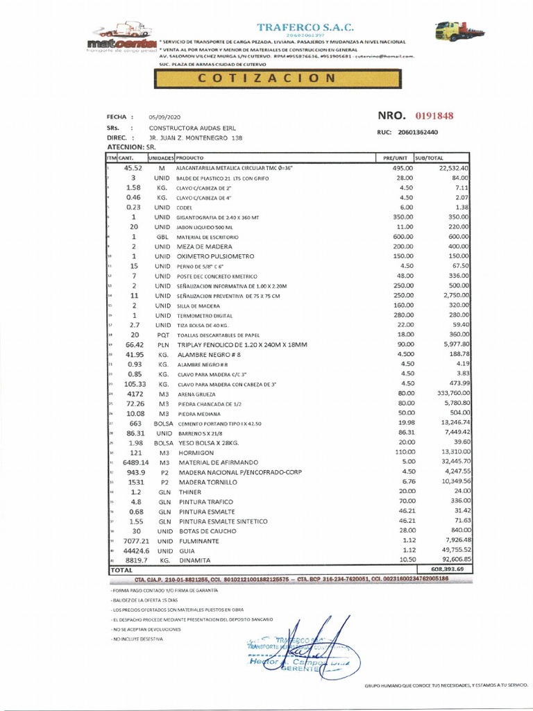 Cotización Materiales | PDF