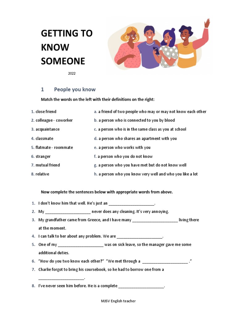 01 Getting To Know Someone Vocabulary | PDF | Social Science | Language ...