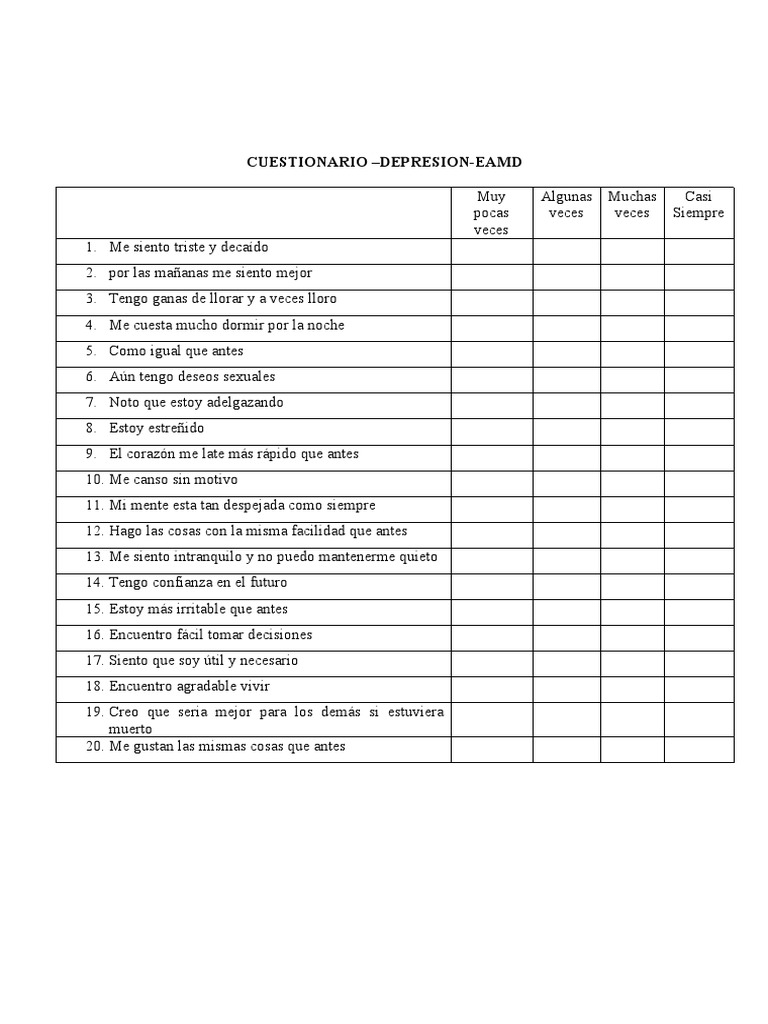 Cuestionario Depresión EAMD | PDF