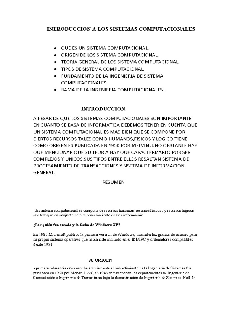 Introduccion A Los Sistemas Computacionales | PDF | Ingeniería de Sistemas | Microsoft Windows