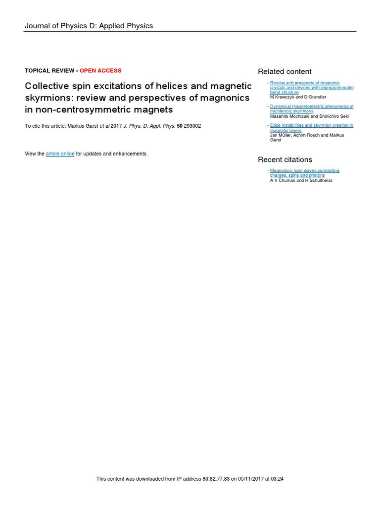 Collective Spin Excitations of Helices and Magnetic Skyrmions: Review ...