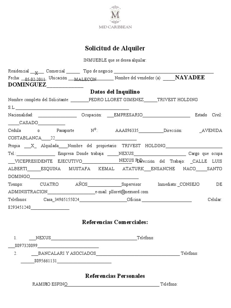 Solicitud de Alquiler | PDF