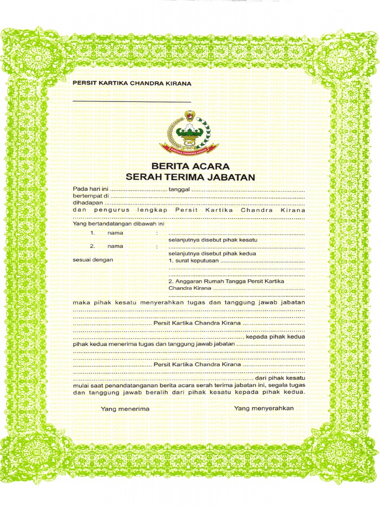 Piagam Serah Terima Persit | PDF