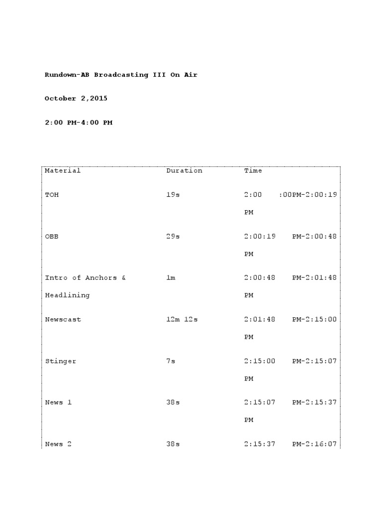 Sample Rundown | PDF