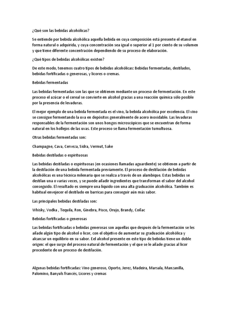 Tipos de Bebidas Alcohólicas Explicados | PDF | Cocina, comidas y vino ...